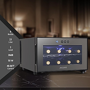 JINJUNYE 8 Bottle Wine Cooler Refrigerator, Wine Fridge Small, Countertop Wine Cooler with Temperature Control, Mini Freestanding Wine Cellar Glass Door for Home, Office, Bar, High-End Gift