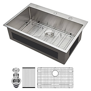 33 Inch Drop In Kitchen Sink - Lordear 33x22 Kitchen Sinks Drop In Stainless Steel Sinks Topmount 16 Gauge T304 Single Bowl Kitchen Sink With 3mm Thickened Plate Round Corners