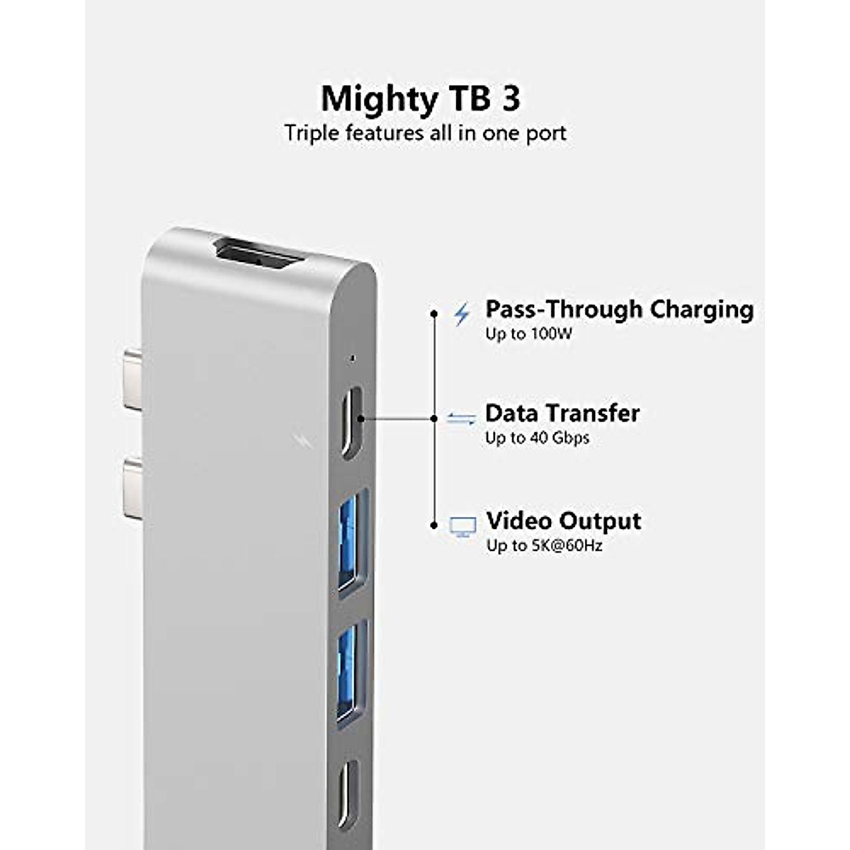 Purgo USB C Hub for MacBook Pro 13 M2 Air 2022/2021-2018, MacBook Adapter with 4K HDMI, 100W PD, 40Gbps TB3 5K@60Hz, USB-C, 2 USB 3.0 and SD/Micro Card Readers