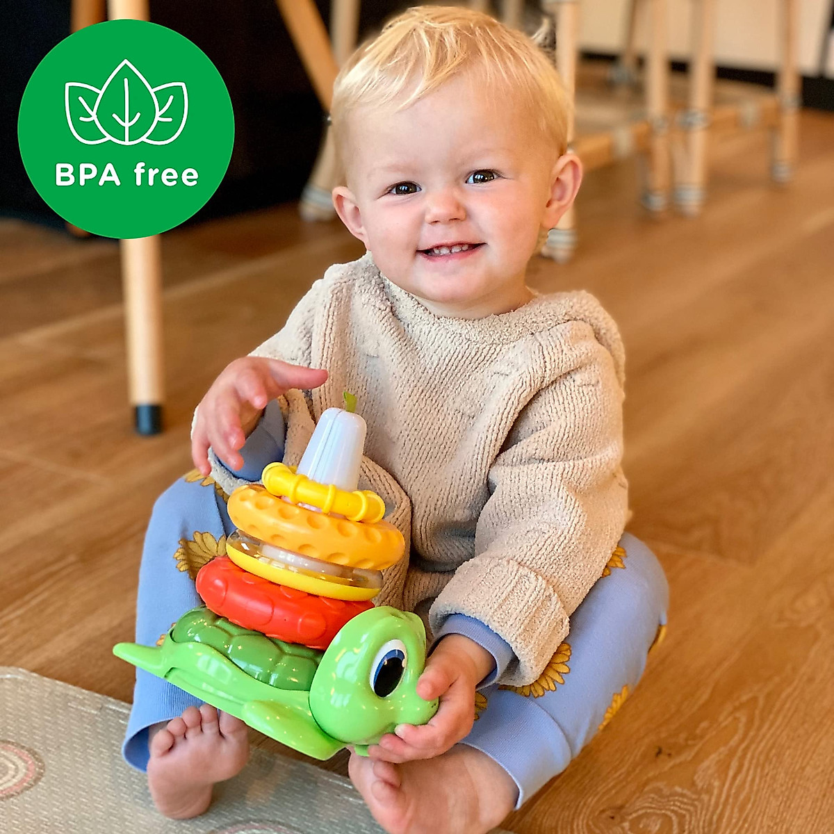 Move2Play, Turtle Ring Stacking Toy, Gift for 1 Year Old Boys & Girls, Baby Toys, 6 to 12 Months, Ages 0-6+, 9, 10, 18+ Months