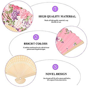RAZZUM Hand Fan Foldable 2 Pcs Floral Folding Hand Fan Chinese Vintage Retro Silk Handheld Fans with Frames for Wedding Dancing Church Party Gifts Pink Japanese Fan Fan