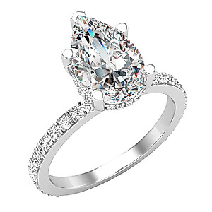 Dazzlingrock Collection 10X7 MM Pear Cubic Zirconia and Round White Diamond Women Teardrop Engagement Ring | Platinum | Size 5.5