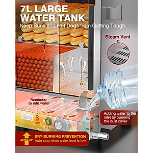 WantJoin Hot Dog Steamer, Adjustable Temperature 2-Tier Electric Hot Dog Steamer with Bun Warmer, 24.52 QT, Visible Glass Sliding Door and Water Level Line, Suitable for Steaming 175 Hot Dogs &40 Buns