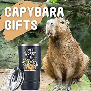 Capybara Gifts, Don't Worry Be Capy, Capybara Themed Gifts for Girls, Women, Capybara Lovers, Onebttle Stainless Steel Tumbler 20OZ Black