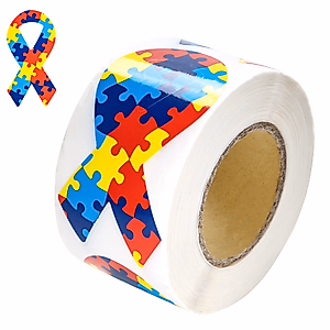 250 Asperger's Awareness Ribbon Stickers - Support Autism Advocacy - Autism Ribbon Stickers for Events, Fundraisers, and Autism Awareness Campaigns - Autism Acceptance Symbol - 1 Roll