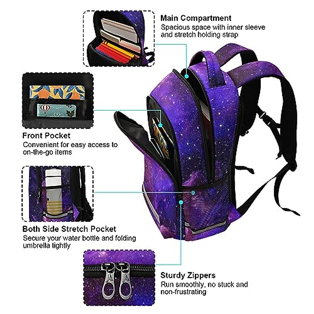Sletend Teenage Girl’s Boy’s Backpack Middle School Student Bookbag Starry Sky Outdoor Daypack with Reflective Stripes, Large Capacity Printed Children's Backpack Student School Bag