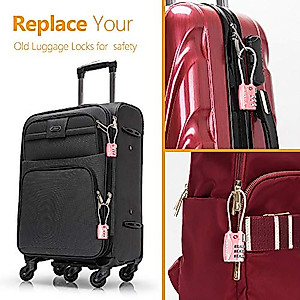 TSA Approved Luggage Locks, Easy Re-settable Combination Backpack Lock, Travel Lock for Suitcase, 1,2 & 4 Pack (Pink 2 Pack)