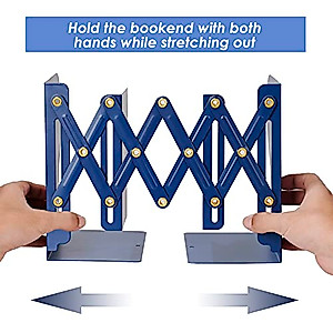 Hossejoy Adjustable Bookends, Heavy Duty Metal Book Ends, Expandable Bookcase Book Holder Stand Shelf Rack for Student Office Book File Organizer Storage, Extends up to 19 inches (Blue)