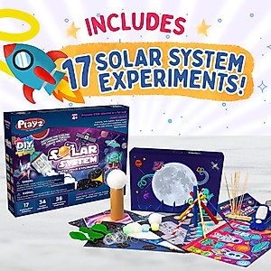Playz Solar System for Kids Exploration Kit - 17 Outer Space STEM Experiments & Science Toys for Kids Ages 4-12 - Make DIY Rockets, Eclipse, Constellation Projector, 2D Solar System Model, Planet Toys