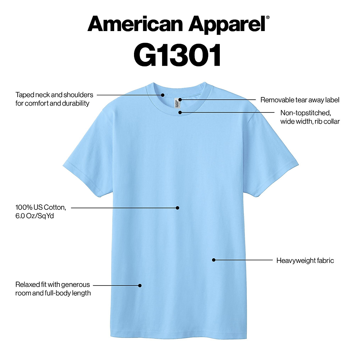 American Apparel Heavyweight Cotton T-Shirt, Style G1301/G1301GD, Multipack, Royal Blue (2-Pack), 2X-Large