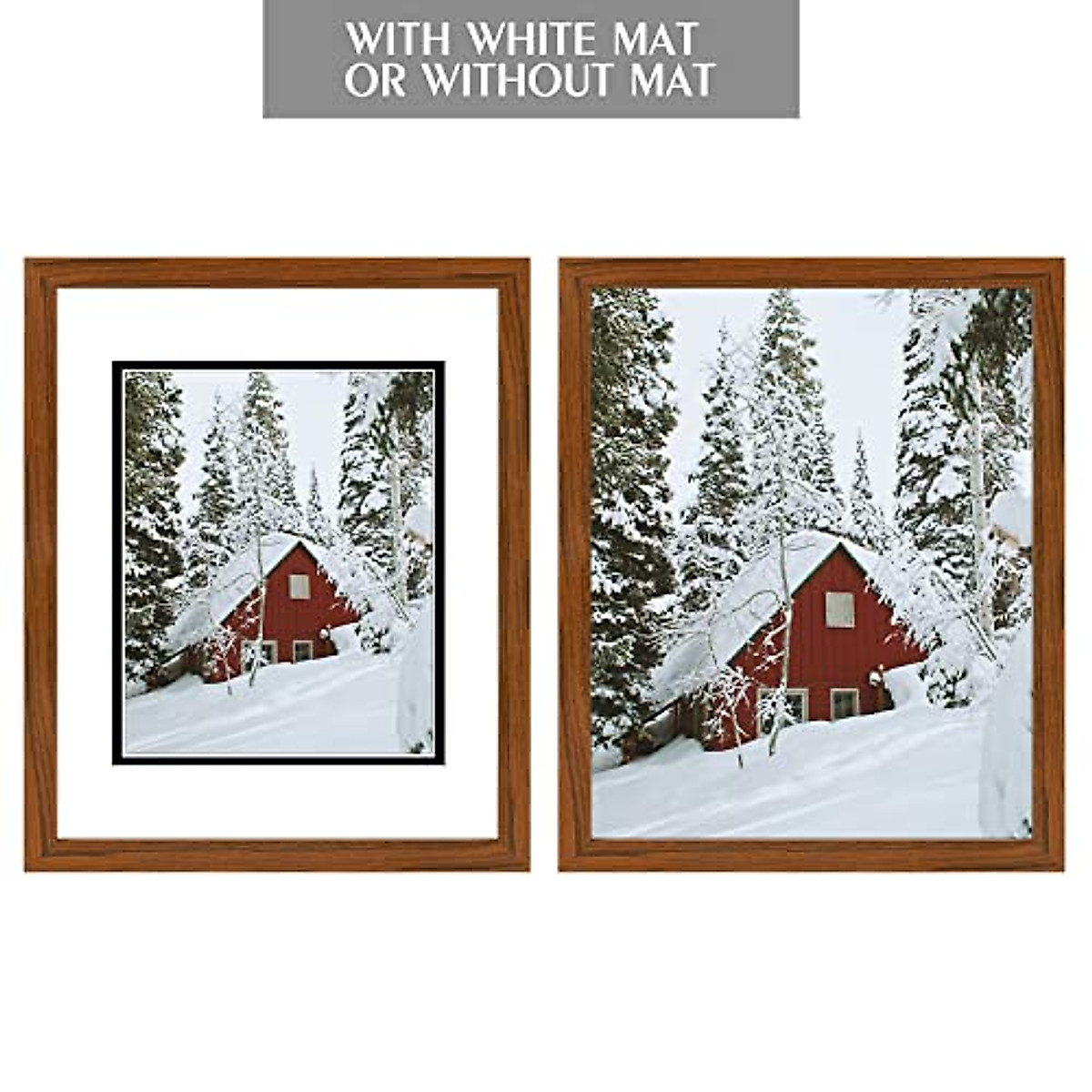 Golden State Art, 11x14 Brown Wood Frame with White Over Black Double Mat - Displays 8x10 Photos - Real Glass, Sawtooth Hangers, Back Turn Buttons - Wall Mounting, Landscape, Portrait