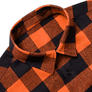 Leonal Men's Dress Long Sleeve Buffalo Plaid Checked Flannel Shirt (One Pocket-Orange Black Buffalo, XXX-Large)