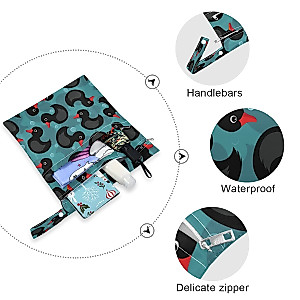 2 PCs Wet Dry Bag Animal Duck Print Waterproof Wet Bag Cloth Reusable Diapers Wet Swimsuit Bag for Toiletries Travel Beach Pool Stroller Gym