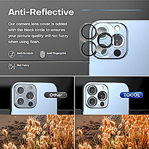 TOCOL [2+2 Pack Compatible with iPhone 13 Pro 5G 6.1'' - 2 Pack Privacy Screen Protector Tempered Glass and 2 Pack Camera Lens Protector, Bubble Free, Case Friendly, Installation Frame [Anti-Spy]