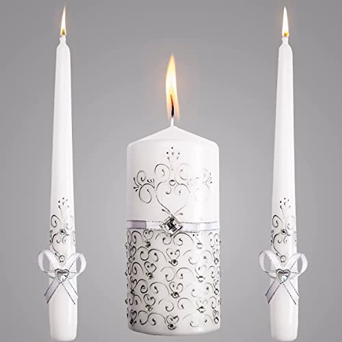 Unity Candles for Wedding Ceremony Set - 3 Pcs 6" Pillar & 2 10" Tapers Candles - Unity Decorative Wedding Candle White Ceremonial Candles - Velas Decorativas para Boda - Wedding Table Centerpiece