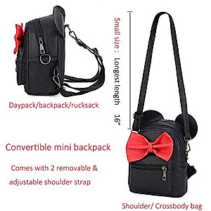 Girls Mini Backpack Purse Mouse Ear Polka-dot Sequin Bow Convertible Backpack to Crossbody Bag for Women (black, W7.5 x H8.7)