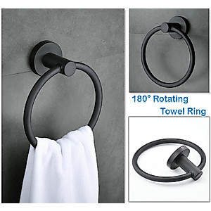 SHUNLI 5-Piece Bathroom Hardware Accessories Set Matte Black (Towel Bar Adjustable 16” to 26”, Toilet Paper Holder, Towel Ring, 2 PCS Towel Hook) Wall Mounted, SUS304 Stainless Steel