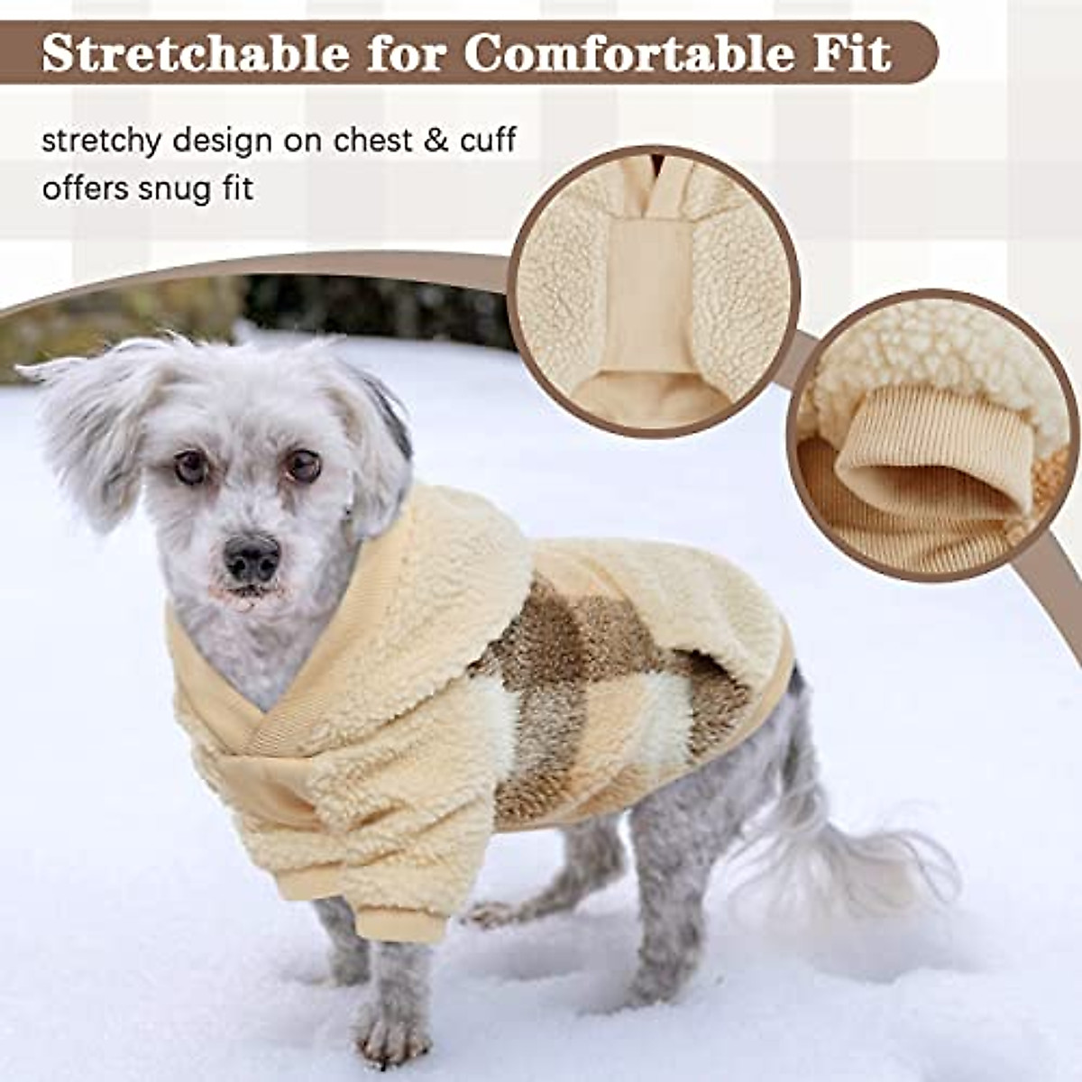 Kuoser Thermal Dog Coat Puppy Fleece Winter Clothes, Dogs Hoodie Pet Warm Pullover Jackets with Leash Hole, Doggie Soft Pajamas Cat Apparel, XXS - L