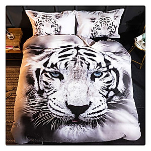 Homebed White Tiger Bedding Set Queen Size 3D Animal Print for Kids Boys Teens Duvet Cover Set 3 Pieces