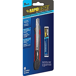 Rapid Edge All-Purpose 9mm Serrated Snap-Off Utility Knife with Acetone-Resistant Handle (Includes 5-Pack of Serrated Snap-Off Razor Blades)