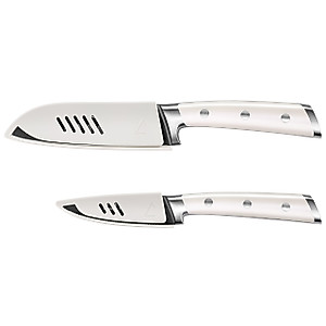 Cangshan S+ Series 1022100 German Steel Forged 2-Piece Titanium Coated Santoku Starter Knife Set with Sheaths, Vanilla White