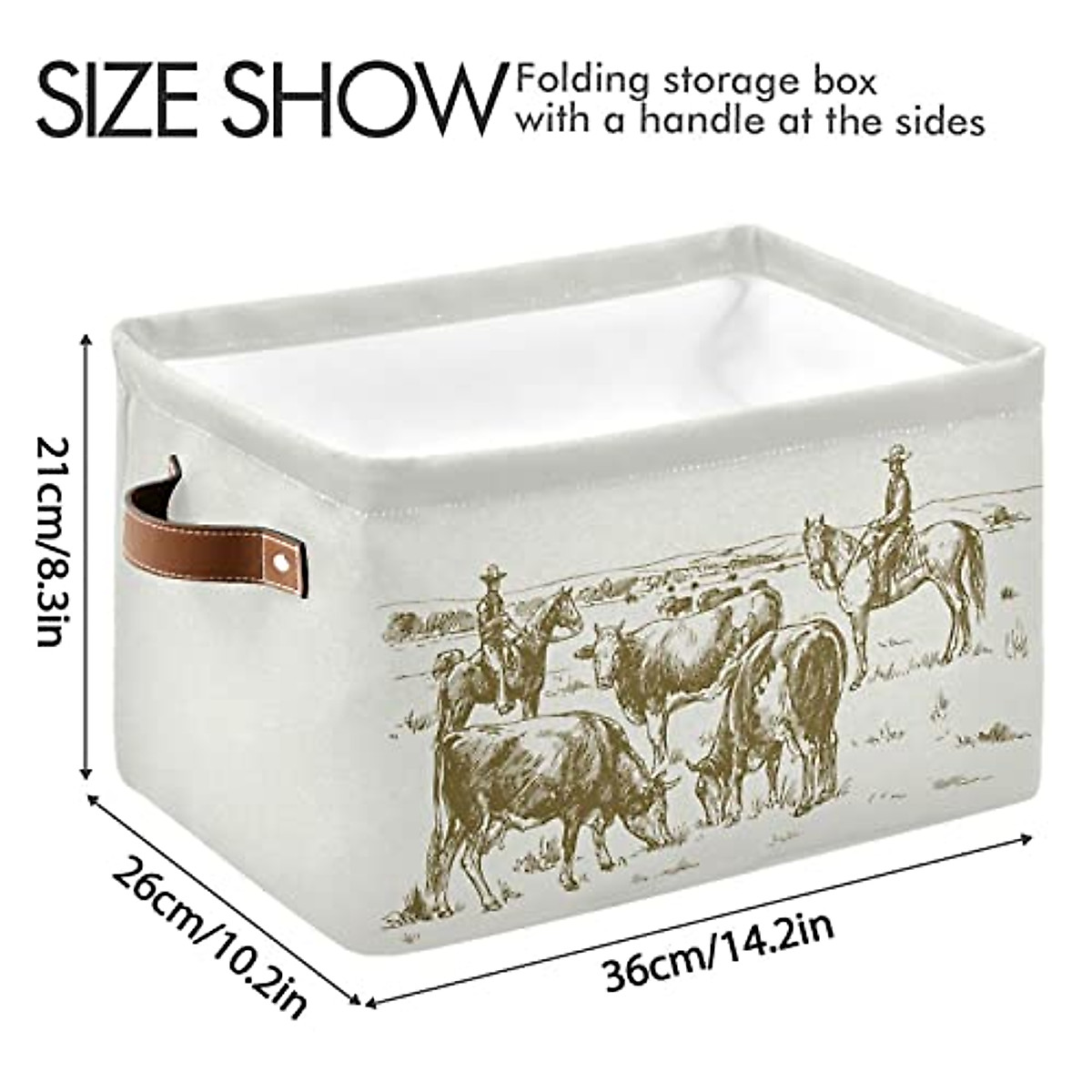 Kigai 1 Pack Storage Basket Western Cow Boys Foldable Storage Box Laundry Hamper with Handle Toy Storage Bin for Home Closet Office Shelf