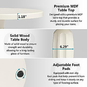 Tribesigns Modern Pedestal Side Table, Small Round Off-White End Table, Wood Sofa Side Table, Ivory White Accent Table for Living Room, Every Corner, Small Nightstand for Bedroom