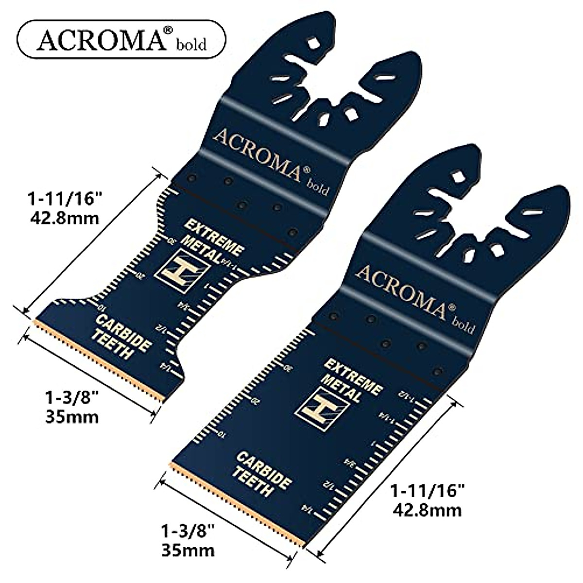 Acroma 5-Piece Carbide Tooth Oscillating Multitool Blades, Superb 0.04” (1.0mm) Thickness, Built for Hardened Materials - Thick Metal, Stainless Steel etc. BMT50005