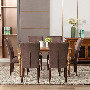 COLAMY Upholstered Parsons Dining Chairs Set of 4, Fabric Dining Room Kitchen Side Chair with Nailhead Trim and Wood Legs - Brown