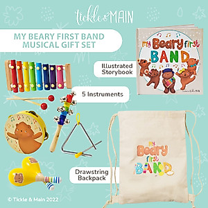 Tickle & Main My Beary First Band Musical Instruments Gift Set, Includes Storybook and Wooden Percussion Toys for Toddler Girls and Boys