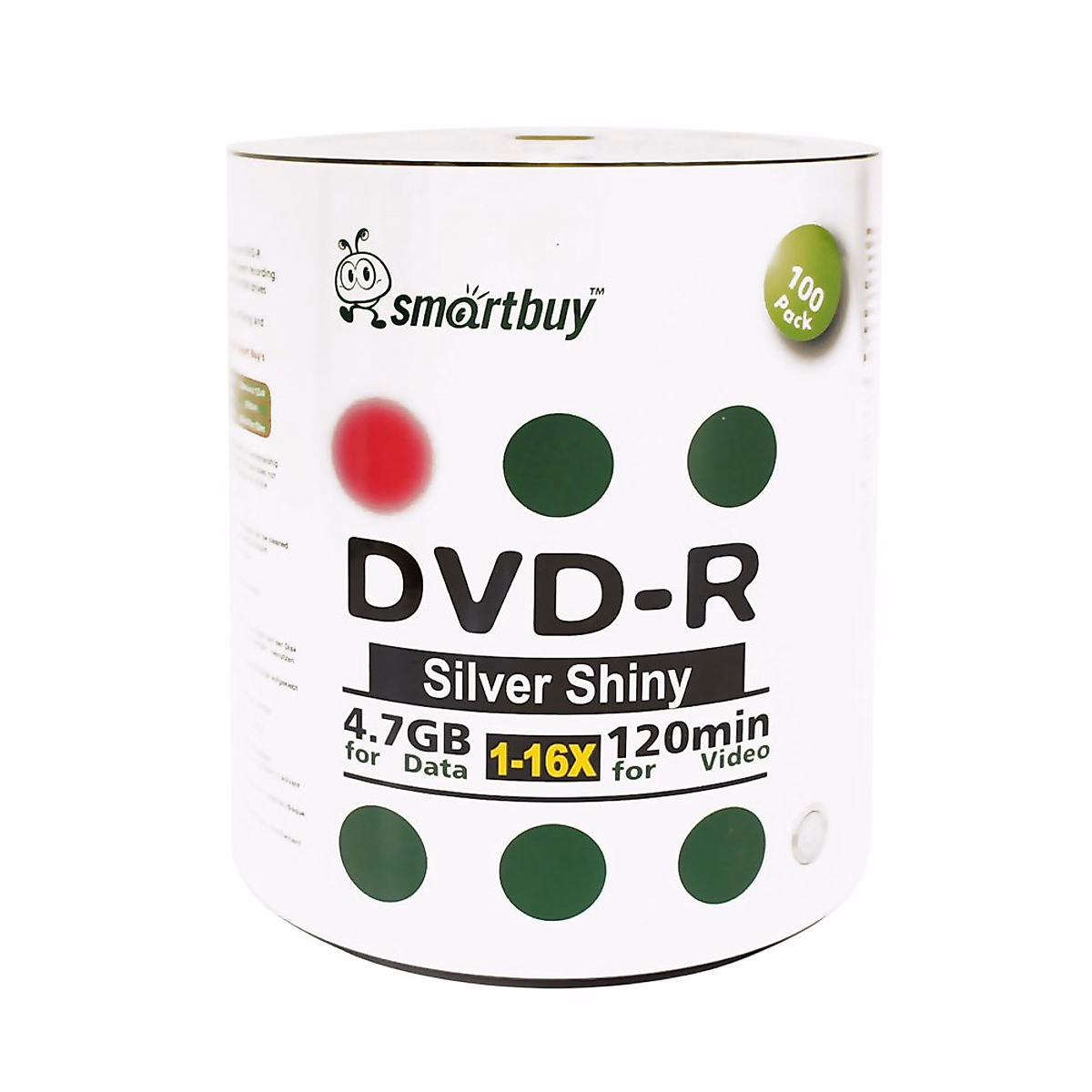Smartbuy 100-disc 4.7gb/120min 16x DVD-R Shiny Silver Blank Data Recordable Media Disc