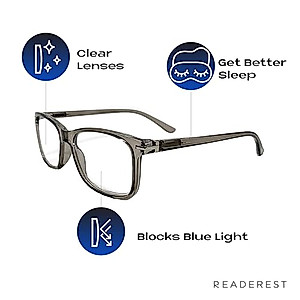 Readerest Blue Light Blocking Reading Glasses (Grey, 1.00 Magnification) Computer Eyeglasses With Thin Reflective Lens, Antiglare, Eye Strain, UV Protection, Stylish For Men And Women