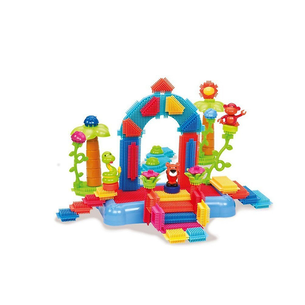 Battat- Bristle Blocks- STEM Interlocking Building Blocks- 58 pc Playset- Reusable Storage Bucket- Developmental Toys for Toddlers & Kids- Jungle Adventure- 2 Years +