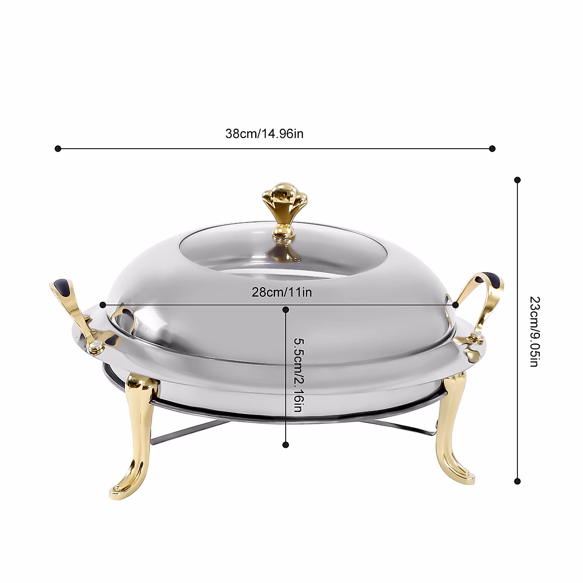 Round Chafing Dish Stainless Steel Chafing Dish Buffet Chafer 3L Catering Chafers and Buffet Warmers with Fuel Holder