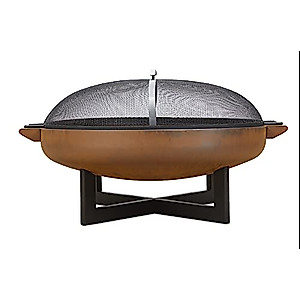 Real Flame La Porte 37" Round Wood Burning Fire Pit for Outdoors, Rust with Spark Screen, Poker and Log Grate - Steel Wood Burning Fire Bowl - Durable Outdoor Fire Pit