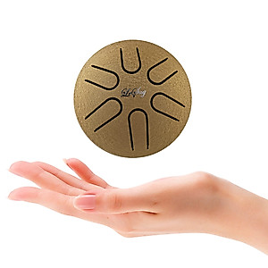 LeSage Steel Tongue Drum 3 inch 6 notes Mini Handpan Drum Percussion Instrument Rain Drum Meditation Healing Concert Yoga Zen Drum Chakra Tank Drum for Beginner Adult with Bag Gold