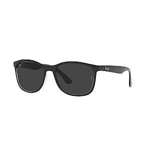 Ray-Ban Rb4374 Square Sunglasses, Black On Transparent/Polarized Black, 56 mm