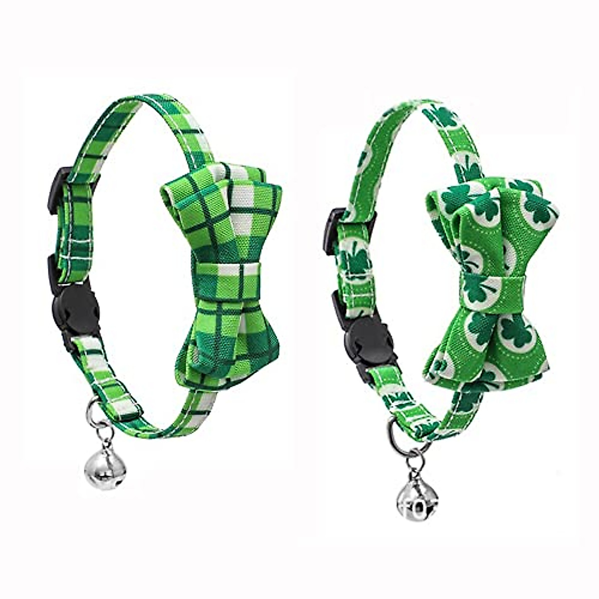 Bnibol 2-Pack Breakaway Cat Collars with Removable Double-Layer Bow Tie and Bell,for boy and Girl cat Safety Collars for Cats Suitable for Festivals and Daily. (St. Patrick's Day1)