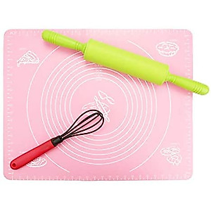 GCA Large baking silicone pad skid High temperature resistant,Pastry Fondant Silicone Work Rolling Baking Mat with Measurements (Pink 1)