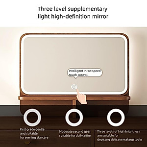 Aeumruch Walnut Vanity Desk，with 3 Level LED Light and 3 Drawers ，2 Shevels，The Best Choice for Small Space Bedrooms (with LED Light, 39.4inch)