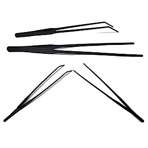 MRTIOO Reptile Stainless Steel Long Tweezers Feeding Tongs, Lizards Snake Gecko and Tarantula Supplies, Terrariums Aquarium Fish Tank Tools - Black 2Pcs