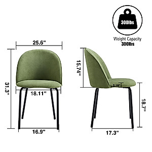 ATSNOW Green Upholstered Armless Dining Chairs Black Metal Legs, Mid Century Modern Accent Side Chairs for Living Room Vanity Set of 2
