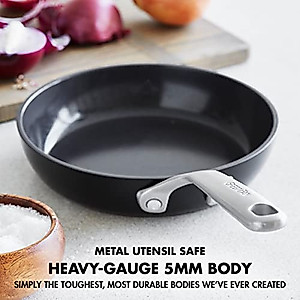 GreenPan GP5 Hard Anodized Healthy Ceramic Nonstick 8" Frying Pan Skillet, Heavy Gauge Scratch Resistant, Stay Flat Surface, Induction, Mirror Finish Handle,Oven Safe, PFAS-Free, Black