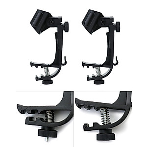 QWORK Drum Microphone Holder, 4 Pack Adjustable Drum Microphone Clip, Ring Mounting Clip Snare Drum Clip Sleeve, Mic Hoop Rim Snare Clamp, Black