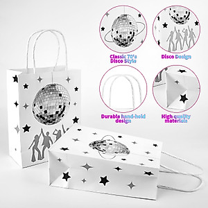 36 Pcs Disco Ball Gift Bags Disco Party Disposable Gift Bag 70s Disco Party Supplies for Candy Goodies Gifts, Disco Paper Bags with Handles for Wedding Bachelorette Party Decoration (White)
