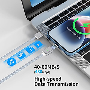 Magnetic Charging Cable 3A Fast Charging(3 Pack,3.3/6.6/6.6ft) 3 in 1 Magnetic Phone Charger with LED Light, Nylon Braided, for Lightning/USB-C/Micro-USB Device