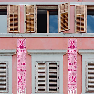 ZHIFU Breast Cancer Awareness Party Decorations Breast Cancer Banner Porch Sign, Pink Ribbon Door Banner Party Supplies Backdrop for Outdoor Indoor, 12 x 72 Inch