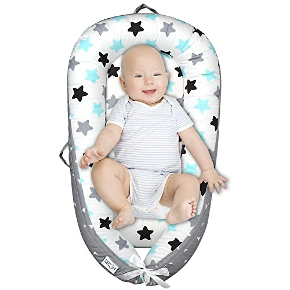 Baby Lounger,3D Air Mesh Tencel ,Ultra Soft 100% Cotton & Breathable Fiberfill Newborn Lounger, Portable Adjustable Infant Floor Seat for Travel- Newborn Essentials Baby Registry Sear (Stars)