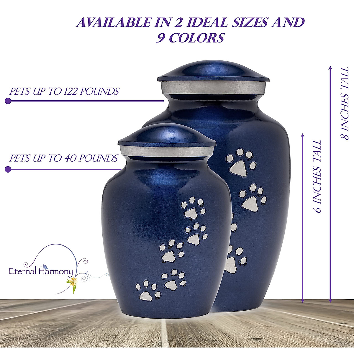 Eternal Harmony Pet Urns for Dogs with Secure Seal, Velvet Bag & Anti-Slip Felt Bottom, Animal Urn for Dog Ashes, Cat Ashes & Any Pet Up to 40 lbs (Blue, Medium)