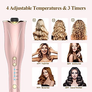 Auto Hair Curler, Automatic Curling Iron Wand with 4 Temperatures & 3 Timers & LCD Display, Curling Iron with 1" Large Rotating Barrel, Dual Voltage Auto Shut-Off Spin Iron for Hair Styling
